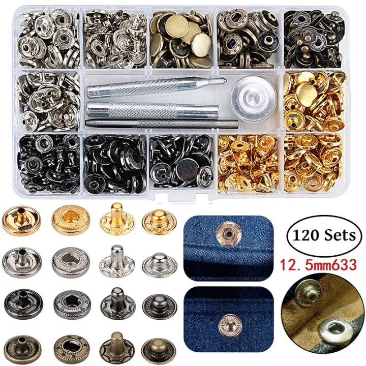 Snap Fasteners Kit 12.5mm Metal Snap Buttons for Clothing Craft Bag ...