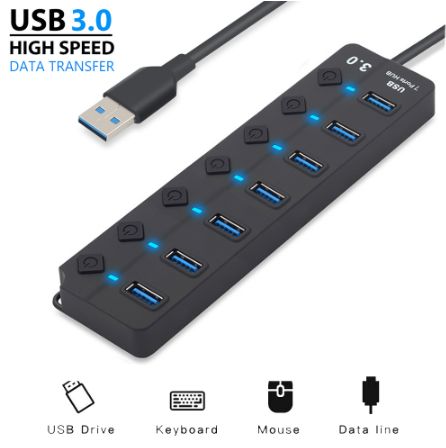 USB 3.0 Hub 4/7 Port Extended Charger Adapter High Speed Multi USB ...