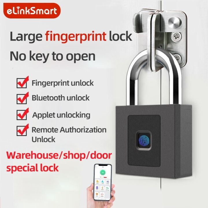 Elinksmart Fingerprint Lock IPX65 Waterproof and Antirust Smart Padlock 65mm Thickened Large ...