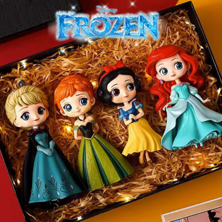 Q Posket Action Figure Toys Dolls Disney Frozen Elsa Anna Princess Suit Set Of 4 Pvc Model Doll ...