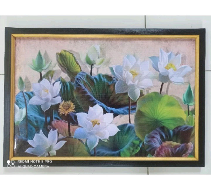 hiasan dinding gambar bunga mawar putih plus bingkai | Lazada Indonesia