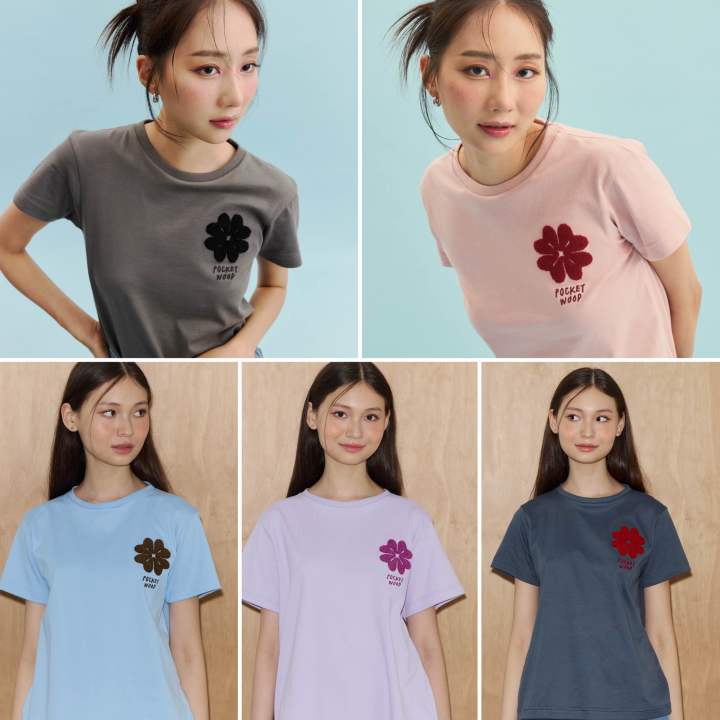Poppy Tee เสื้อยืด 5 สี [สี Black จัดส่ง16พย] ปักฟูโลโก้แบรนด์ เนื้อเบา สบาย | Lazada.co.th
