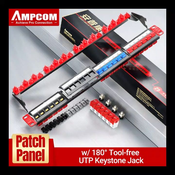 AMPCOM Patch Panel, 24-Port Tool-Less RJ45 UTP Keystone Jack Patch ...