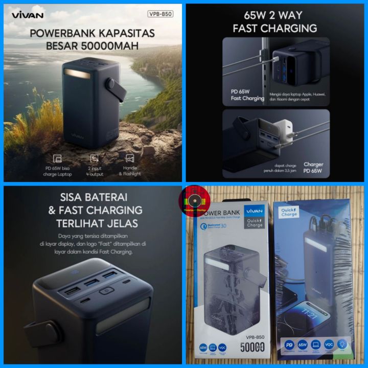 Power Bank Vivan VPB-B50 50000Mah Powerbank Fastcharging PD 65W 50000 ...