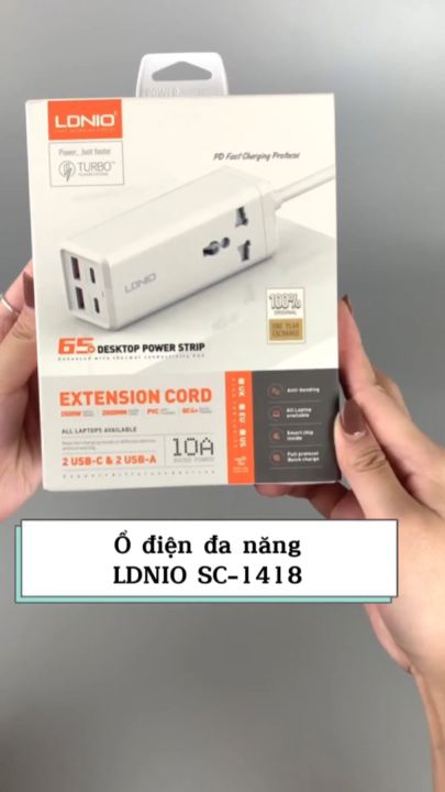 Bộ Sạc đa năng sạc nhanh PD 65W Dây Dài 2M Hỗ Trợ Ổ Cắm Điện 2C 2A 1AC tiện lợi LDNIO SC1418 ...