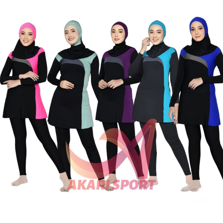 BAJU RENANG MUSLIM HIJAB WANITA DEWASA MUSLIMAH SPANDEK PREMIUM ...
