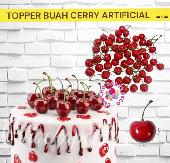 Topper BUAH CHERRY PALSU ISI 5 / Hiasan Kue Cerry Artificial | Lazada ...