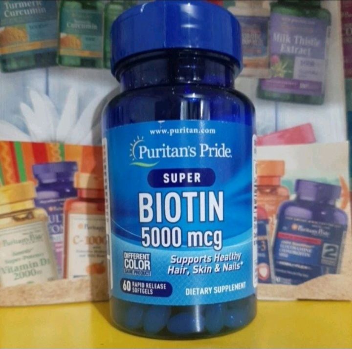 Biotin 5000mcg (5 mg) 60 softgels EXPIRY: March 2026 Puritan's Pride ...