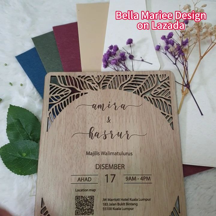 Custom wood invitation, wedding invitation, kad perkahwinan, kad ...