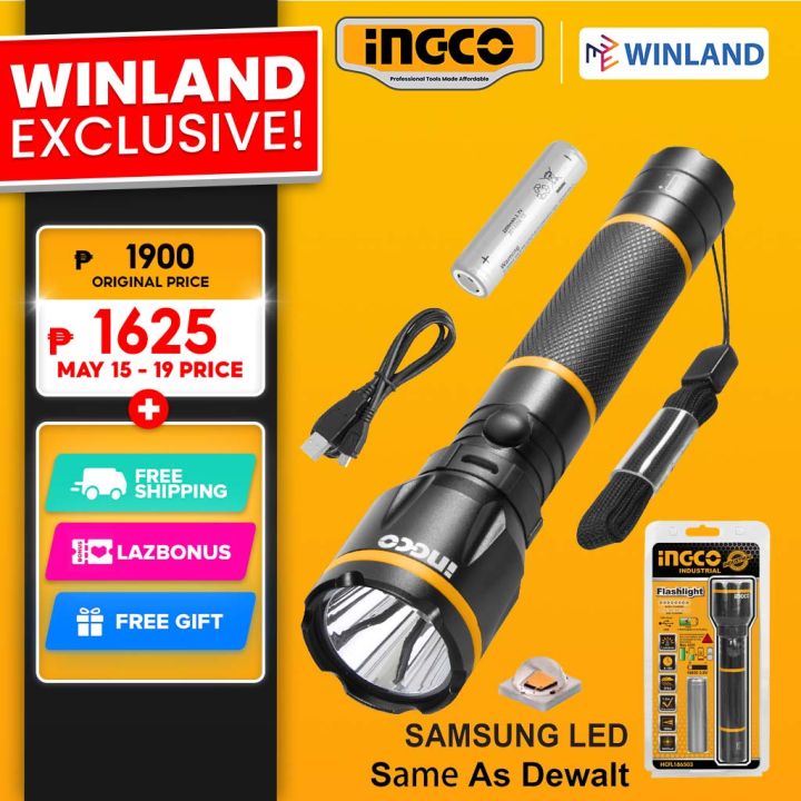 Ingco by Winland Industrial Flashlight Emergency Flash Light HCFL186503 ...