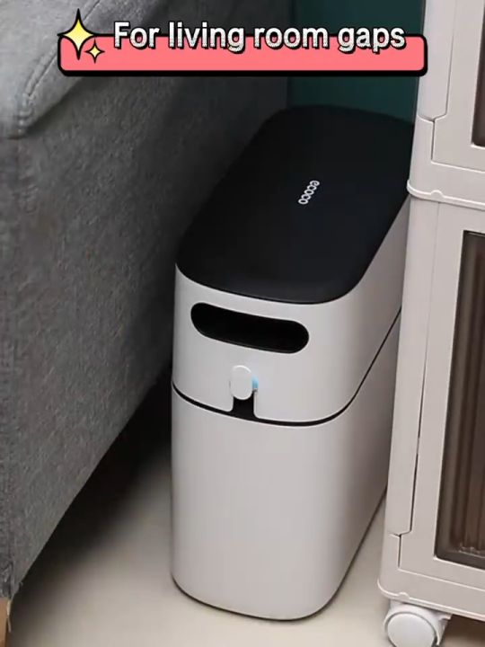 Ecoco 12L Narrow Trash Bin with Cover and Drawstring Bags Garbage ...