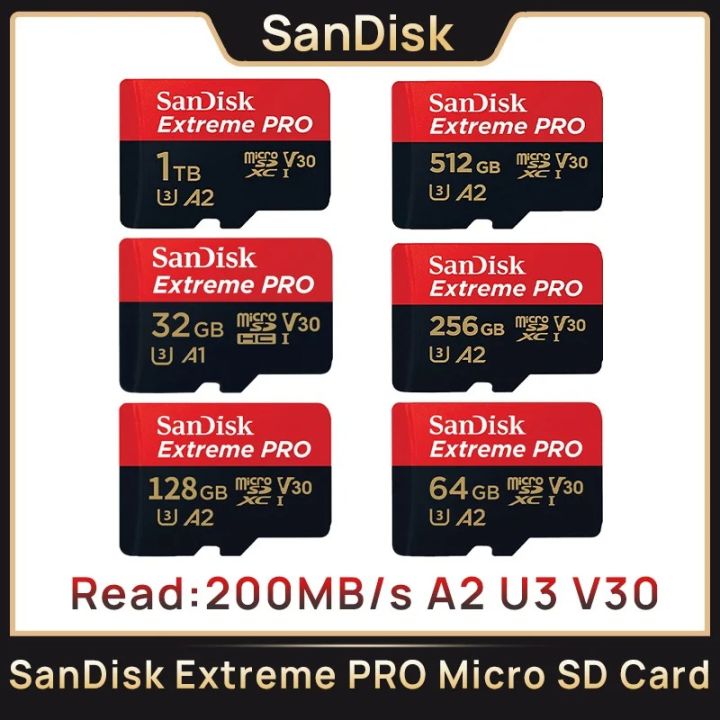 SanDisk V30 Extreme Pro Micro SD 128G 256G 512GB 1TB การ์ดความจำ UHS-I บัตร TF C10 U3 4K สำหรับ ...