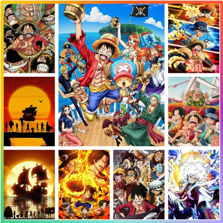 One Piece Luffy อะนิเมะญี่ปุ่น Cross Stitch ภาพวาดเพชร 5D DIY รูปแบบ ...