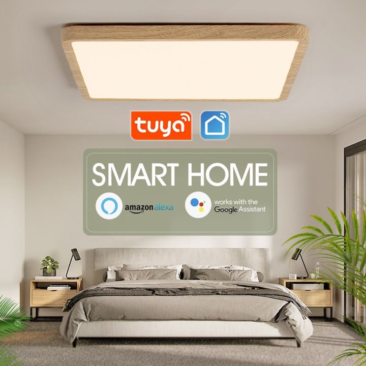 Tuya Smart Ceiling Lamp 36W Wood Grain Square Design LED Ceiling Light ...