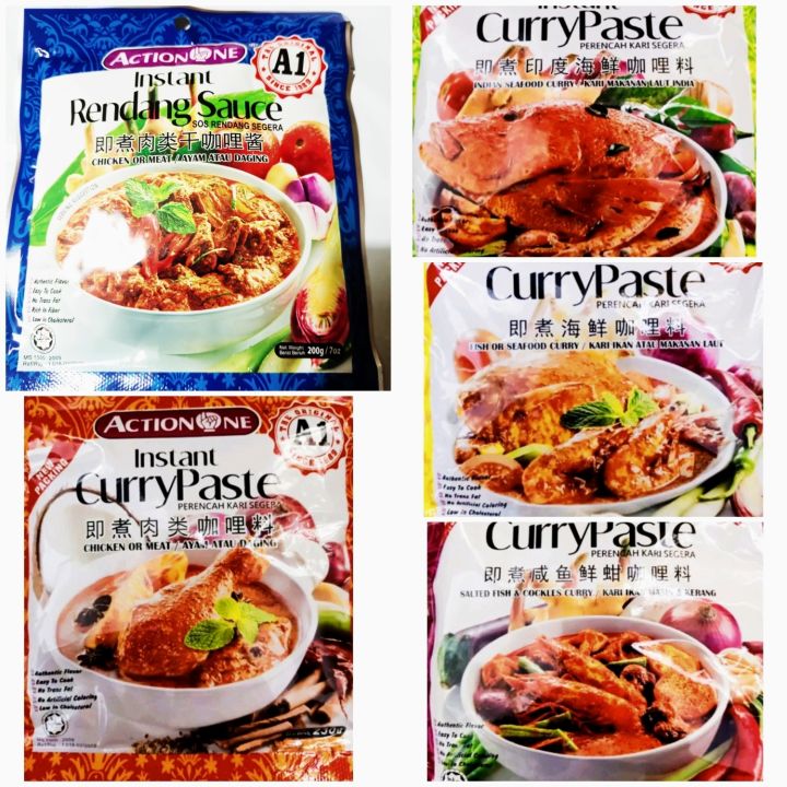 A1 Action One Instant Curry Paste 咖喱鸡 海鲜 肉类 干咖喱 咸鱼 冬炎 印度咖喱酱料 Rendang ...