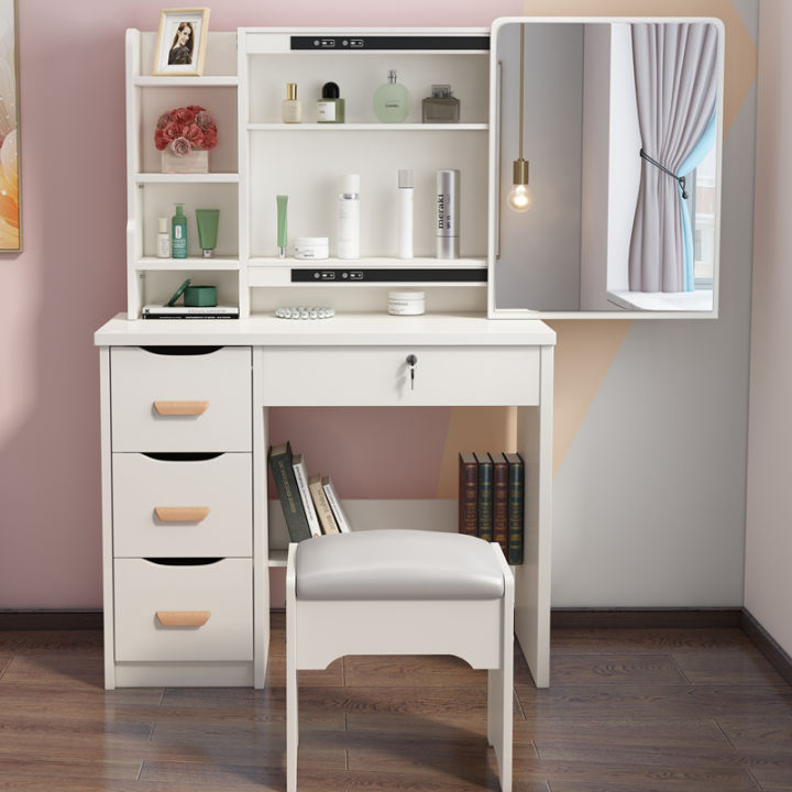 Modern Minimalist Bedroom Makeup Desk Small Apartment Friendly Storage ...