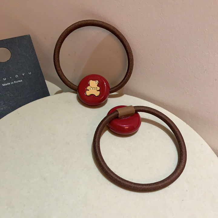Retro Red Button Head Ties Small Elastic Hair Bands Cute High ...