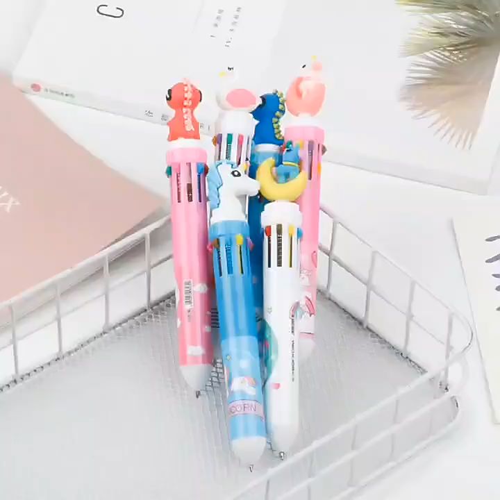 10 in 1 Cartoon Pen 10 color Retractable Unicorn Dinosaur ten colors ...