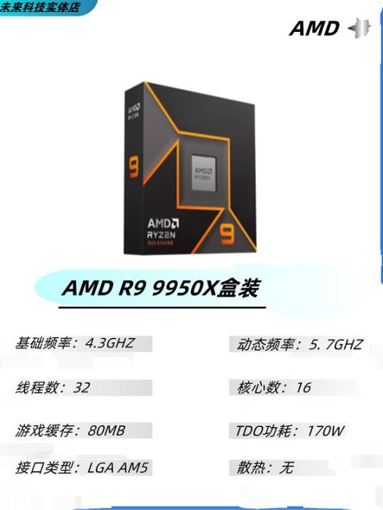 AMD New CPU R5 9600X 9700X R7 9800X3D R9 9950X 9950X3D Desktop ...