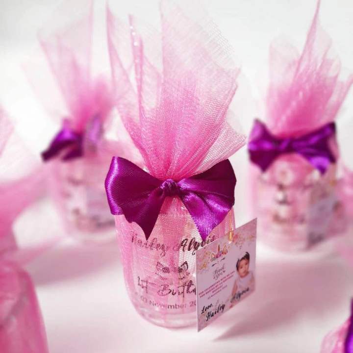 Shot Glass with Tulle Souvenirs for Baptism Christening Birthdays ...
