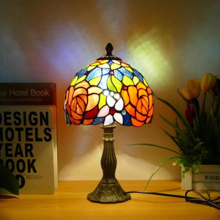 Tiffany Table Lamp Mediterranean Style Wrought Iron Glass Table Light ...