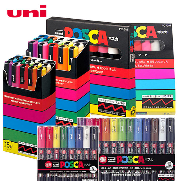 Uni Posca Paint Marker Pens Set PC-1M PC-3M PC-5M 7/8/15 POP Poster ...