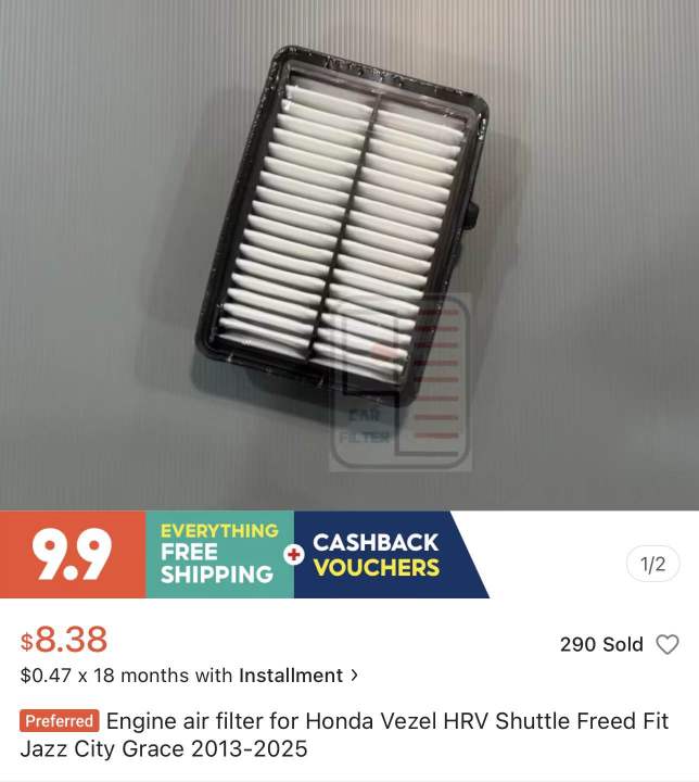 (2pcs $16) Engine air filter for Honda Vezel HR-V Shuttle Fit Jazz ...