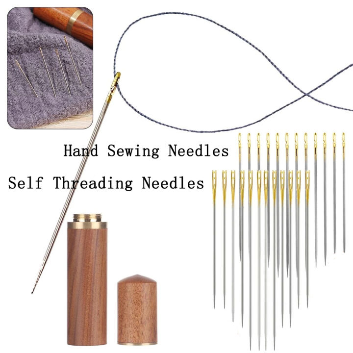 12Pcs Stainless Steel Self Threading Needles Hand Sewing Needles Home ...