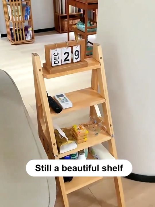 Bamboo Ladder Chair 4 Layers Solid Wood Ladder Domestic Folding Ladder ...