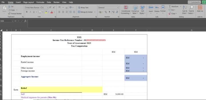 Form BE - Income Tax Computation 2025/2024/2023 Employment Income Auto ...