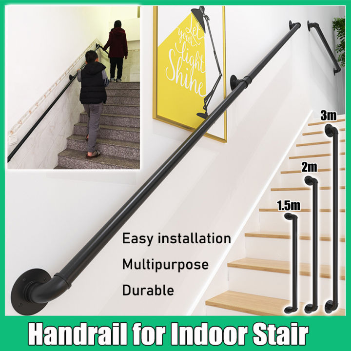 Handrail untuk tangga dalaman Black Metal Railing Non-Slip Grab Bar ...