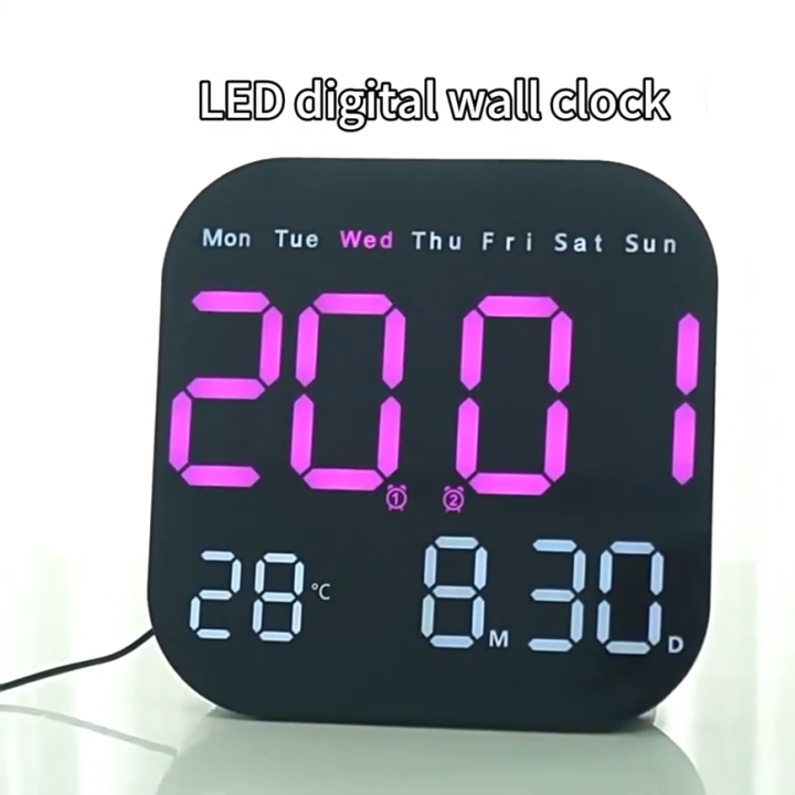 Digital Wall Clocks Wall-mounted LED Alarm Clocks Brightness Adjustable 12/24H Clock with Remote ...
