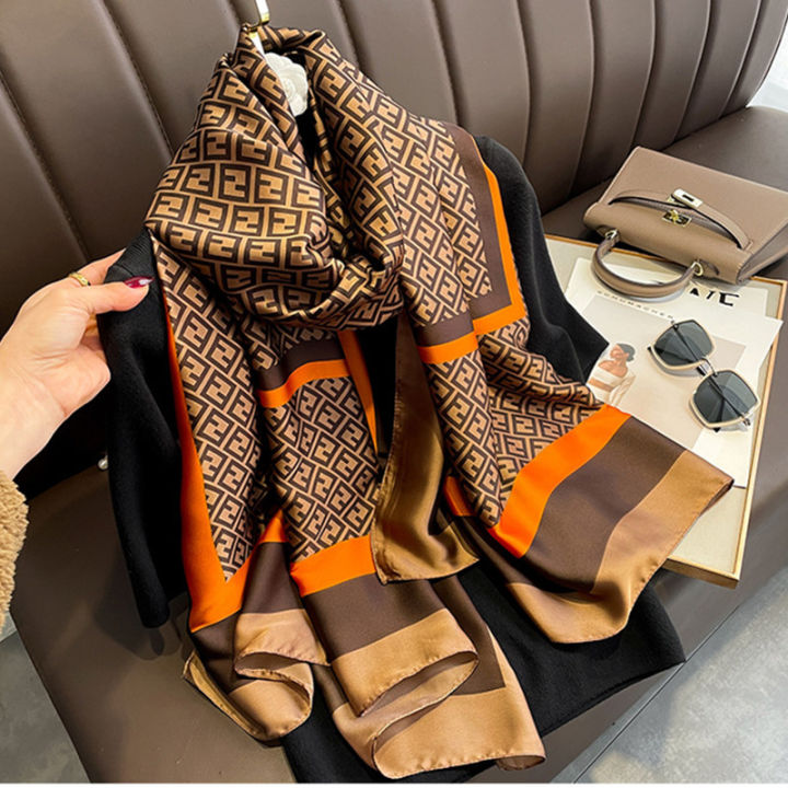 Popular Silk Scarf Women Autumn and Winter High Sense Fashion Western ...