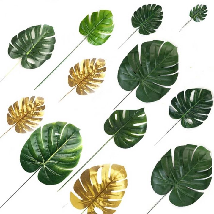 green,gold artificial tropical palm tree monsters leaves for wedding ...