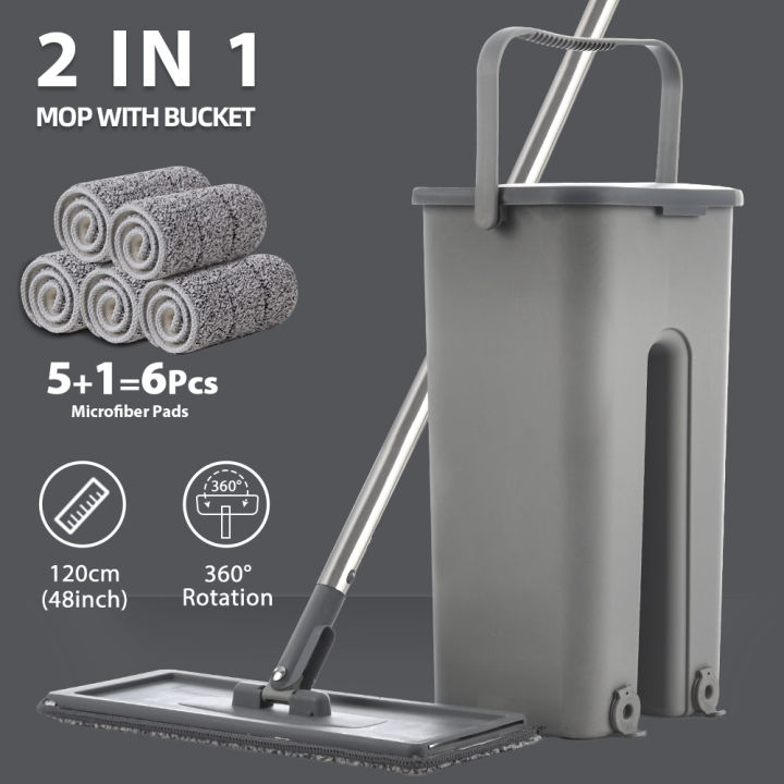 Hand Free Flat Floor Mop And Bucket Set For Professional Home Floor Cleaning System With ...
