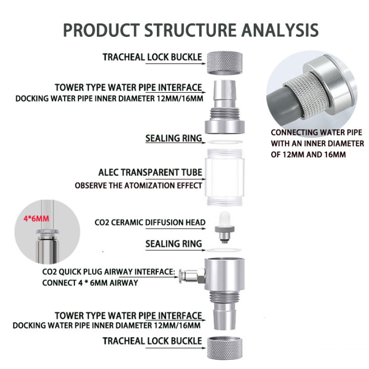 Aquarium CO2 Diffuser Observable Quick Insertion Anti Reflux CO2 ...