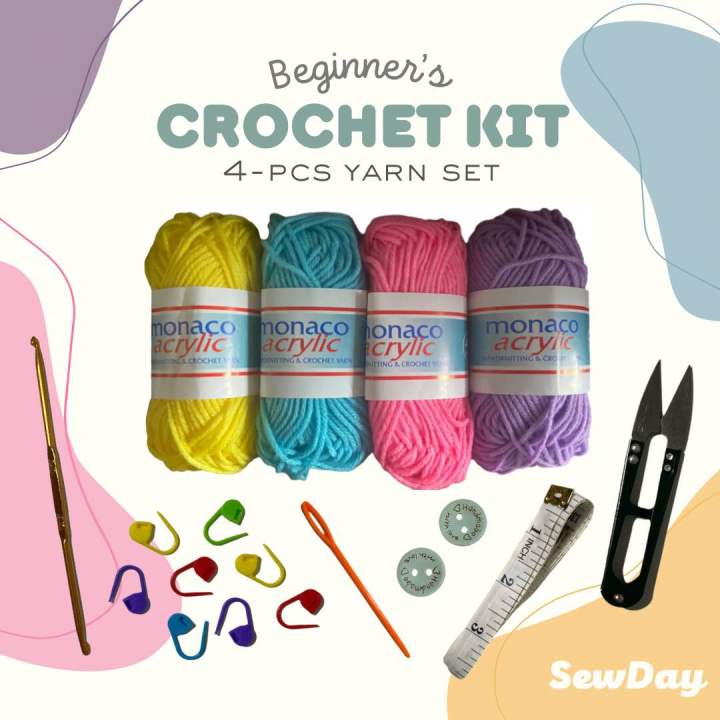 Crochet Set Beginner Kit includes 4pcs Monaco Acrylic 4ply Yarn | Lazada PH