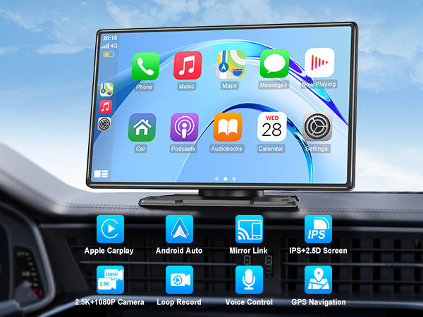 ESSGOO 9 Inch Portable Carplay Car DVR Dual Lens Wireless Carplay & Android Auto Monitor Online ...