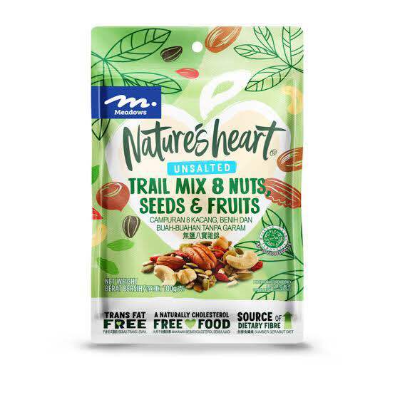 Meadows Nature’s Heart Unsalted Trail Mix 8 Nuts Seeds & Fruits 100g ...