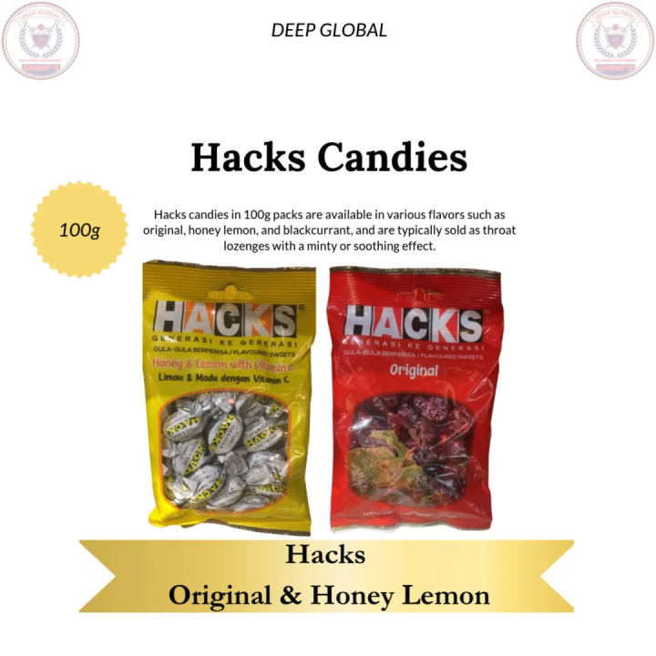 Hacks Honey & Lemon Candy 100g - Original & Honey Lemon Flavors with ...