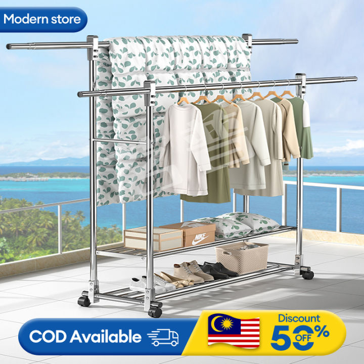 Ampaian baju Stainless Steel Clothes Drying Rack Adjustable Rolling ...