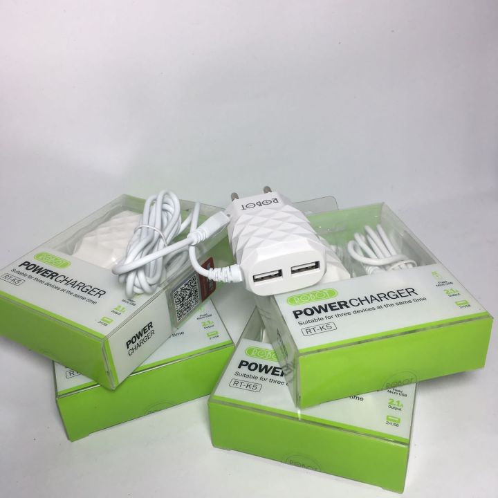 ROBOT Rt-K5 travel charger / casan 2.1A dual USB output white | Lazada ...
