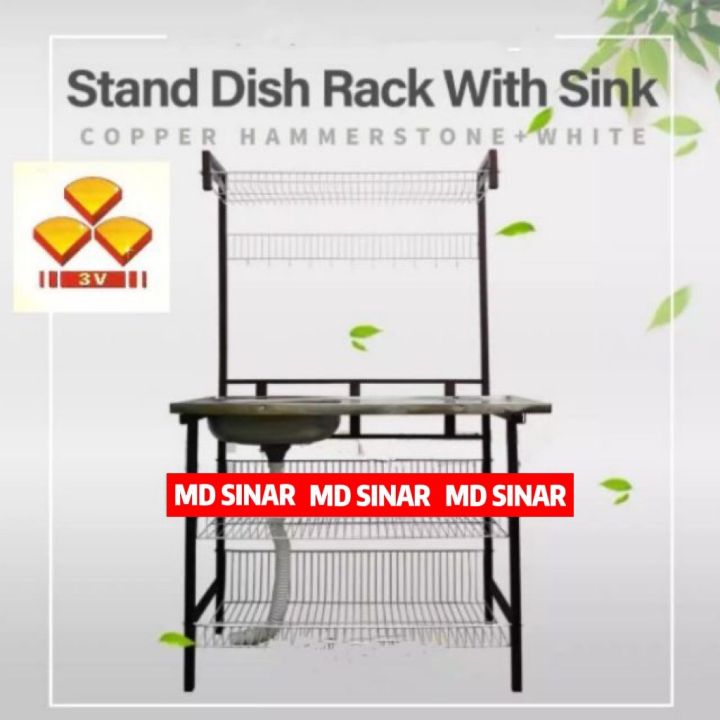 MD SINAR 3V Wash basin / kitchen rack sink with rack / rak sinki /rak ...