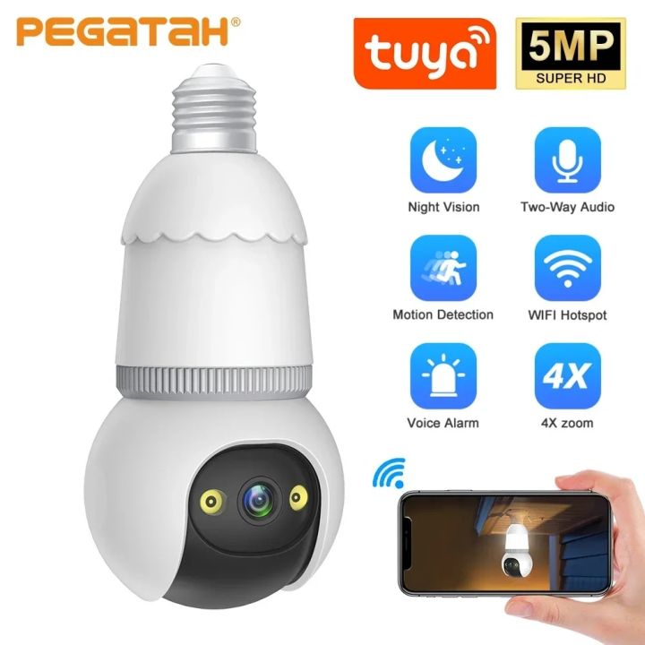 PEGATAH Tuya 5MP WiFi E27 Bulb Security Camera Indoor Home Smart Life ...
