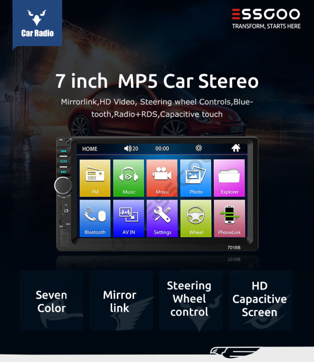 ESSGOO 7018B 3rd 7 " 2 Din Touch Screen Bluetooth รถวิทยุสเตอริโอ MP5 USB/SD/TF/Android และ IOS ...