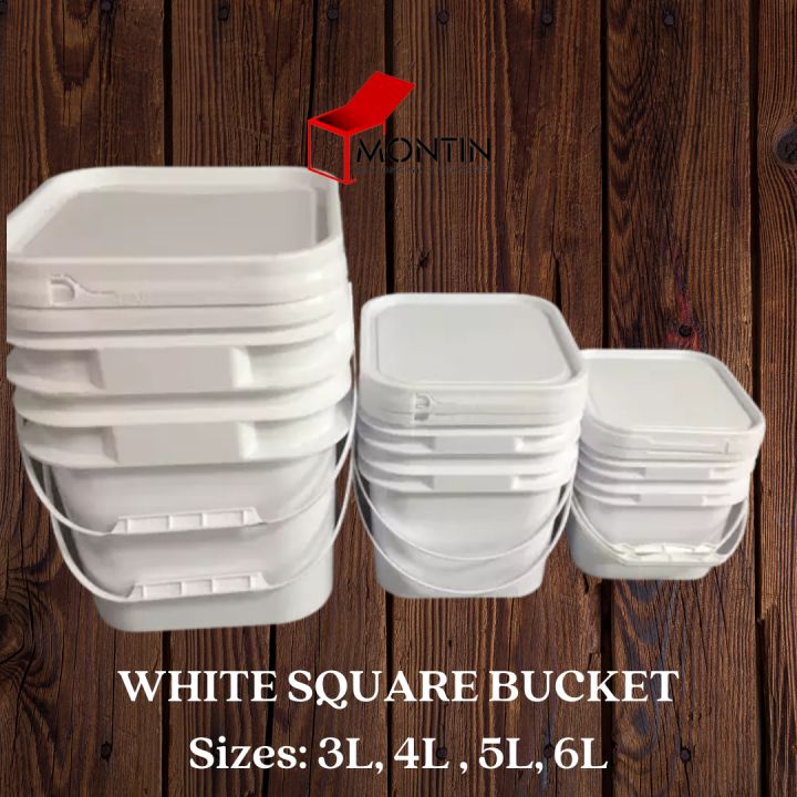 Square White Bucket Container Storage with Lid | Lazada PH