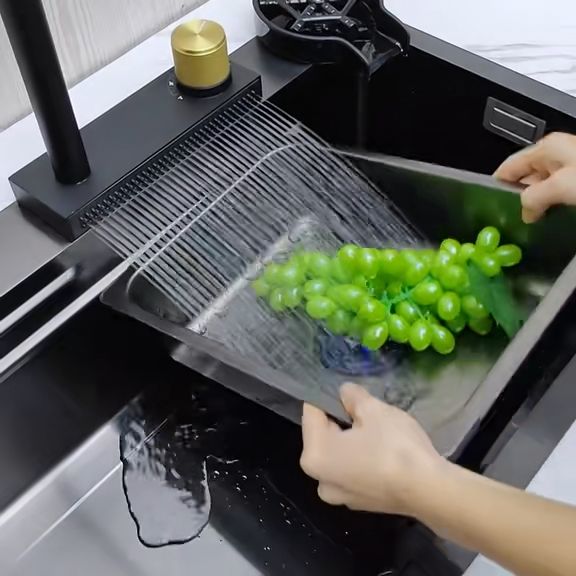 Kitchen sink 304 stainless steel black sink 4MM thickened material ...