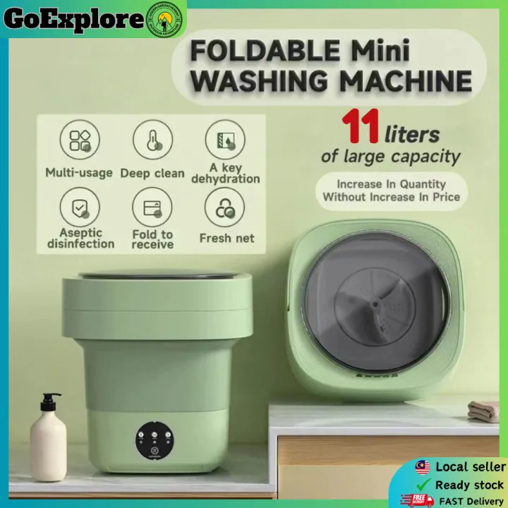 [3 Pin Plug] 11L Mini Washing Machine 2 in 1 Folding Laundry Washer ...