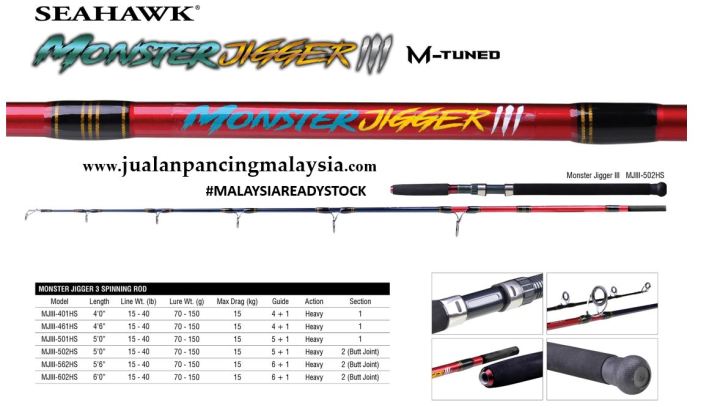 2020 NEW SEAHAWK MONSTER JIGGER III MJIII BUTT JOINT SPINNING ROD | Lazada