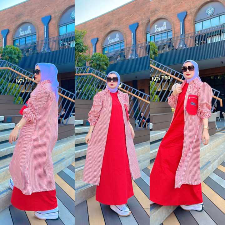 Abaya Nadine set merah putih by Calistha | Lazada Indonesia